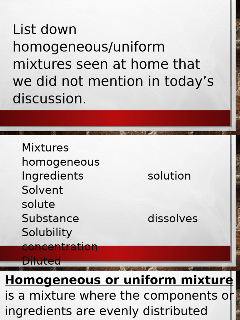 PPT Non-uniform Mixtures | PDF | Mixture | Chemical Substances