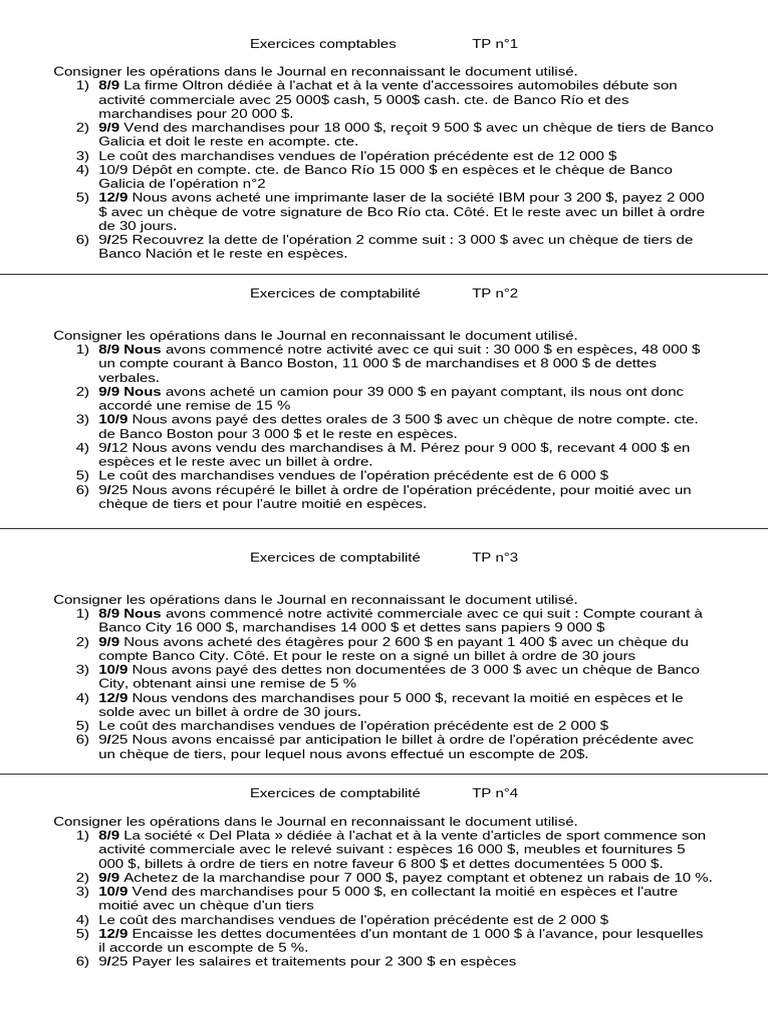 Exercices de Comptabilité | PDF | Effet de commerce | Comptabilité analytique