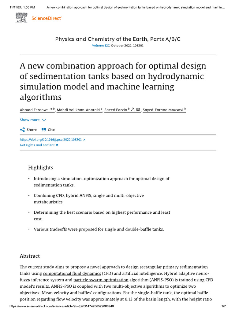 A New Combination Approach For Optimal Design of Sedimentation Tanks ...