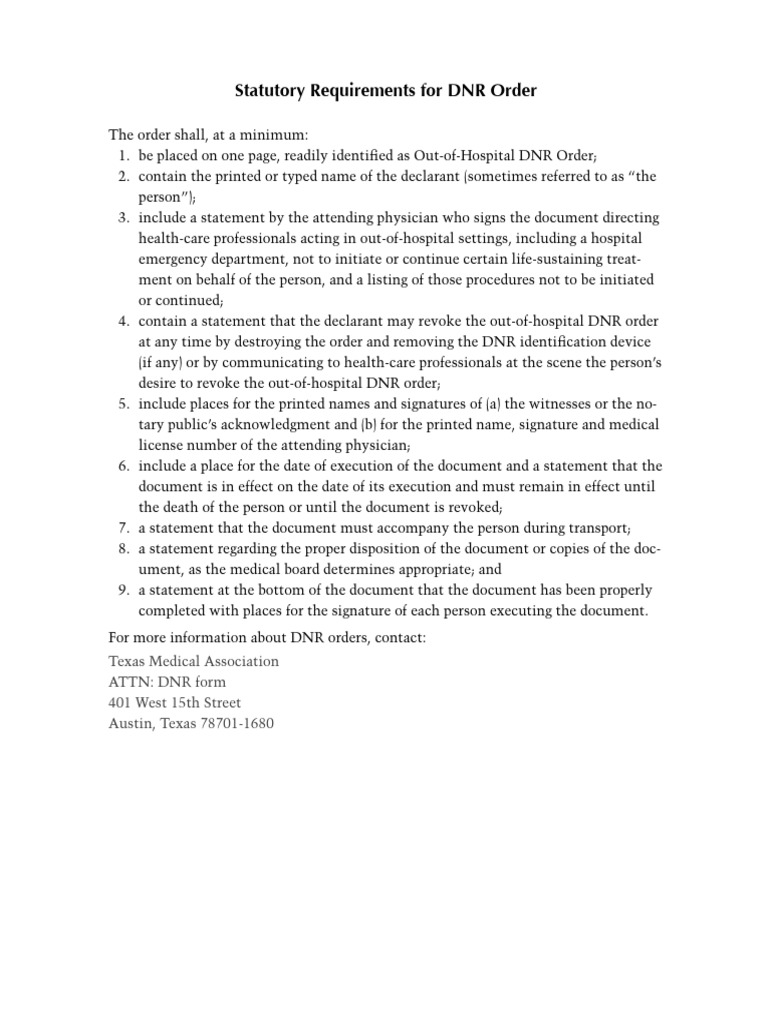 Statutory Requirements For DNR Order | PDF