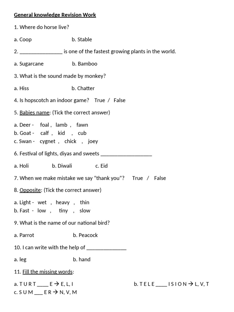 General Knowledge Revision Work | PDF