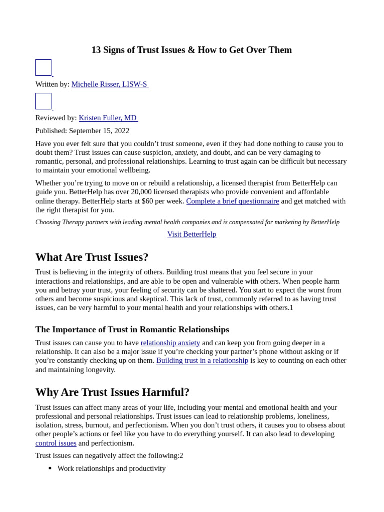 13 Signs of Trust Issues & How To Get Over Them | PDF | Mental Disorder ...