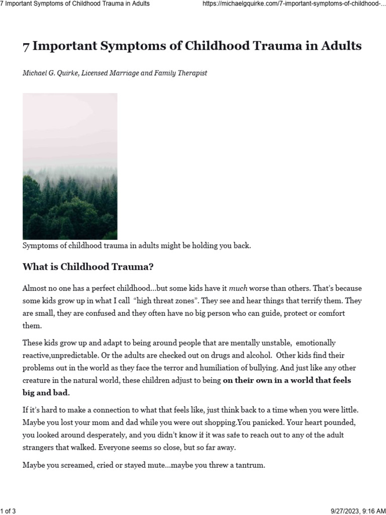 7 Important Symptoms of Childhood Trauma in Adults | PDF ...