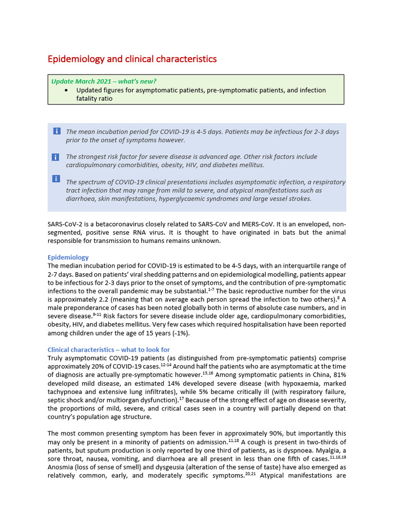 Module 1 Update Epidemiology and Clinical Characteristics (March 2021 ...