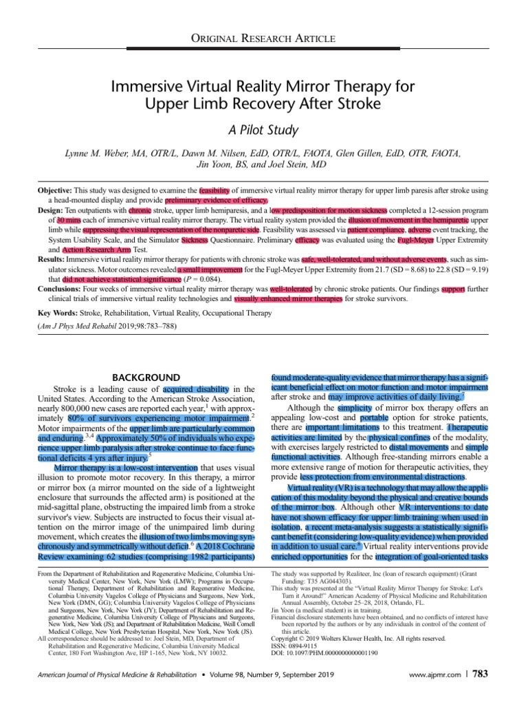 VR Mirror Therapy for Stroke Recovery | PDF | Virtual Reality ...