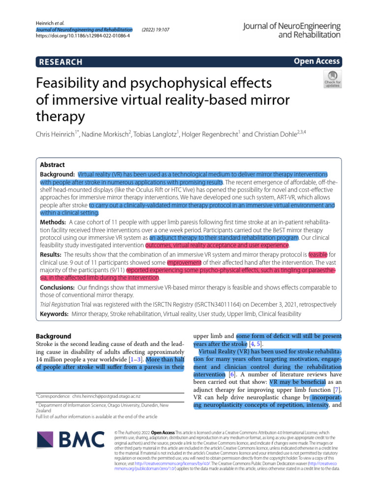 Feasibility and Psychophysical Efects of Immersive Virtual Reality ...