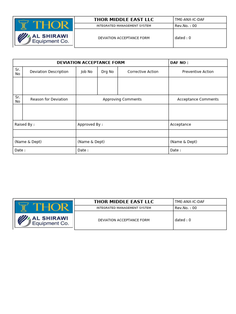 TME-ANX-IC-DAF - Deviation Acceptance Form | PDF