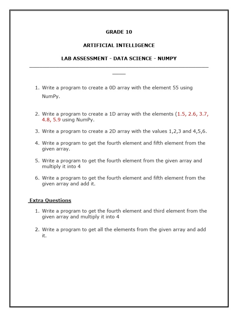 GRADE 10 Numpy Practical Part1 | PDF