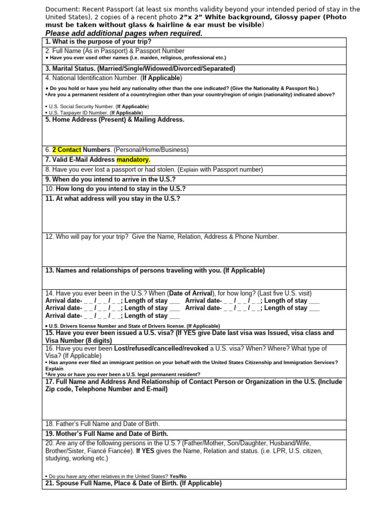 Us Visa Questionnaire 160 | PDF | Government And Personhood ...