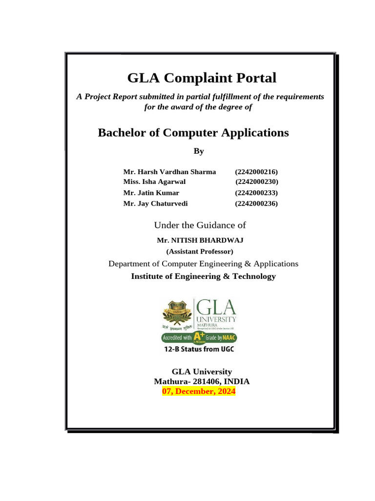 GLA Complaint Portal: Bachelor of Computer Applications | PDF ...