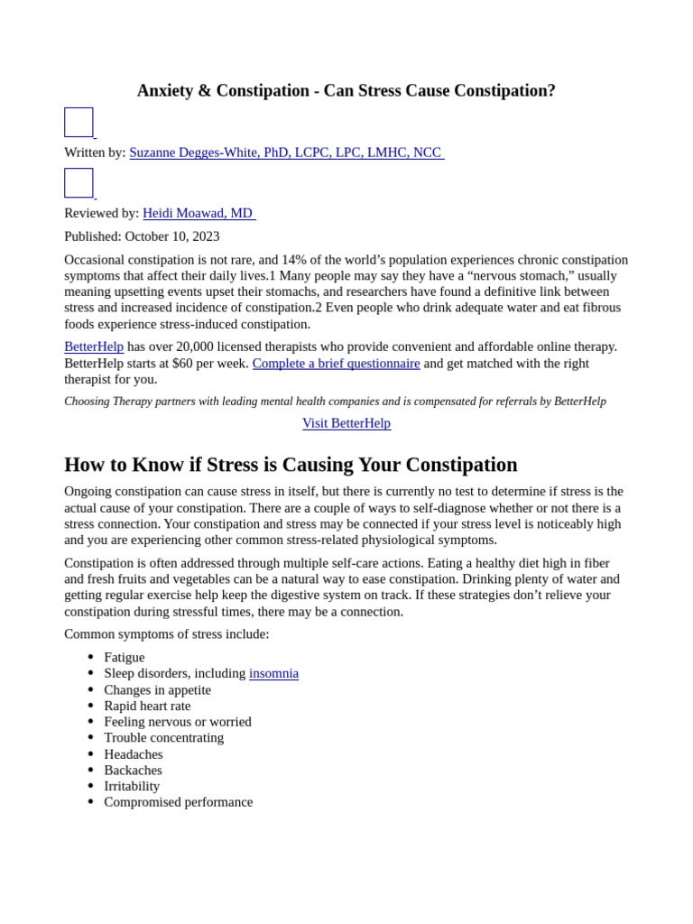 Anxiety & Constipation - Can Stress Cause Constipation | PDF ...