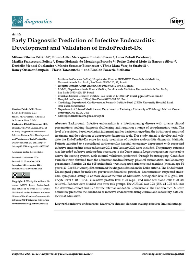 Infective Endocarditis - Early Diagnostic Prediction | PDF | Medical Diagnosis | Diseases And ...