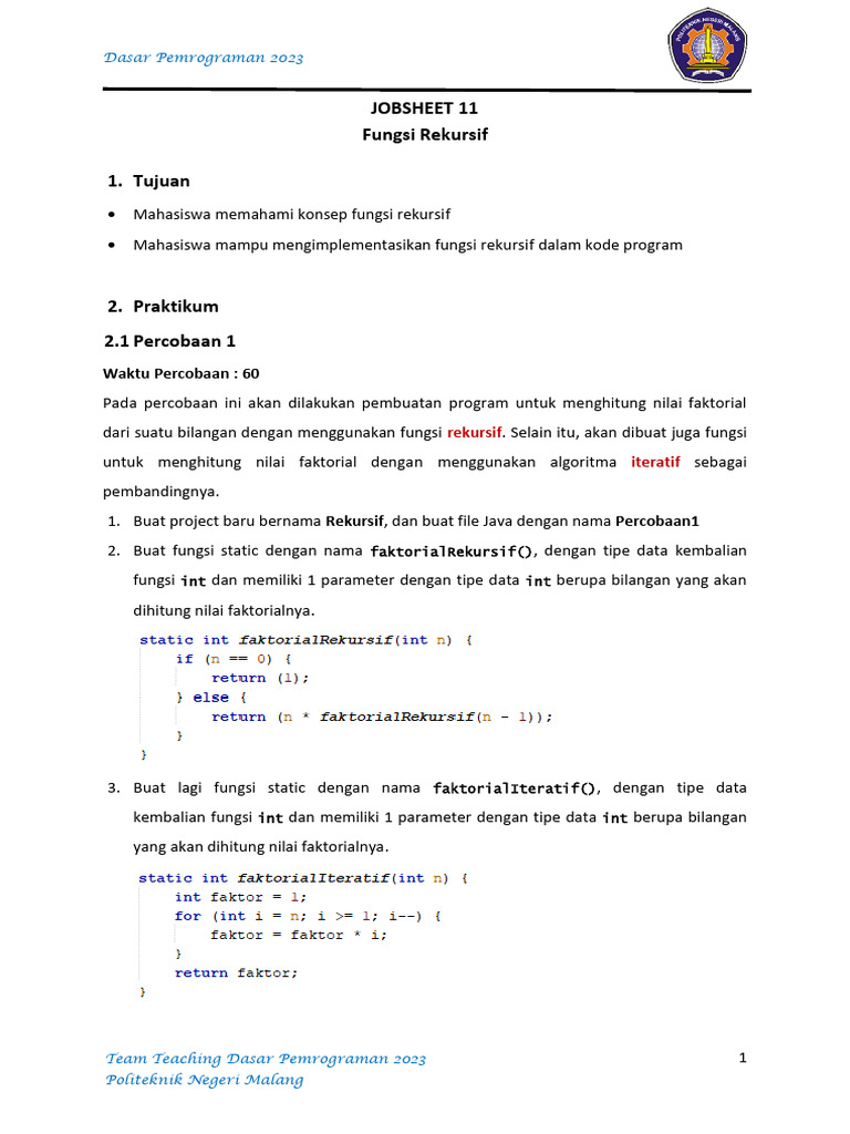 Jobsheet Daspro 14 - Fungsi 2 (Fungsi Rekursif) | PDF