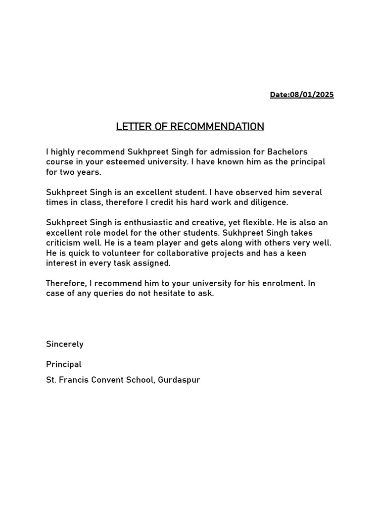 LOR - Principal | PDF