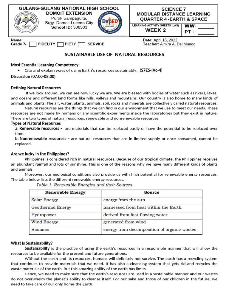 LAS-SCIENCE 7-W2-Q4 | PDF | Soil | Recycling