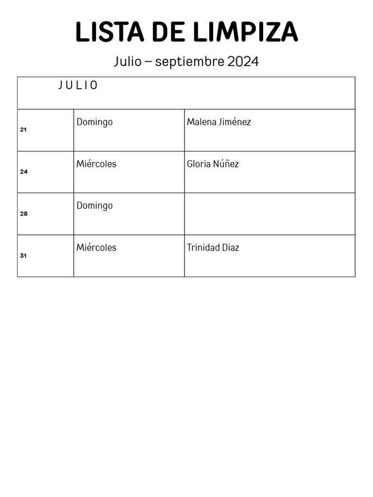 LISTA DE LIMPIZA - Docx - 20241002 - 163014 - 0000 | PDF