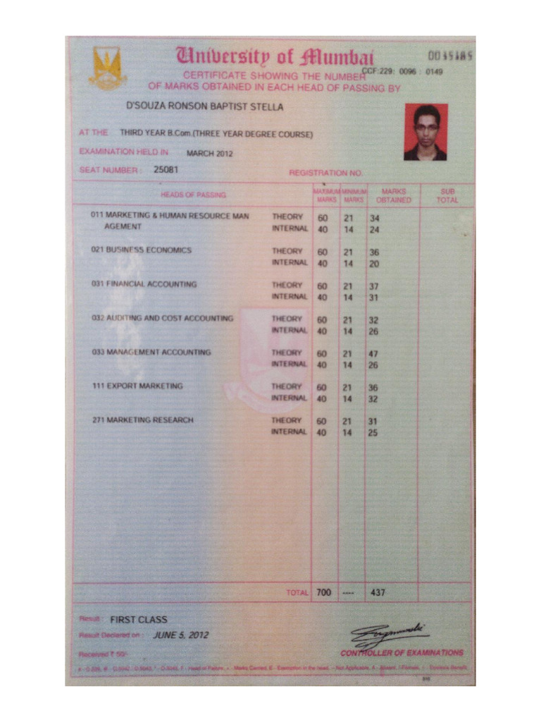 Bcom_Marksheet_and_Passing_Certificate | PDF