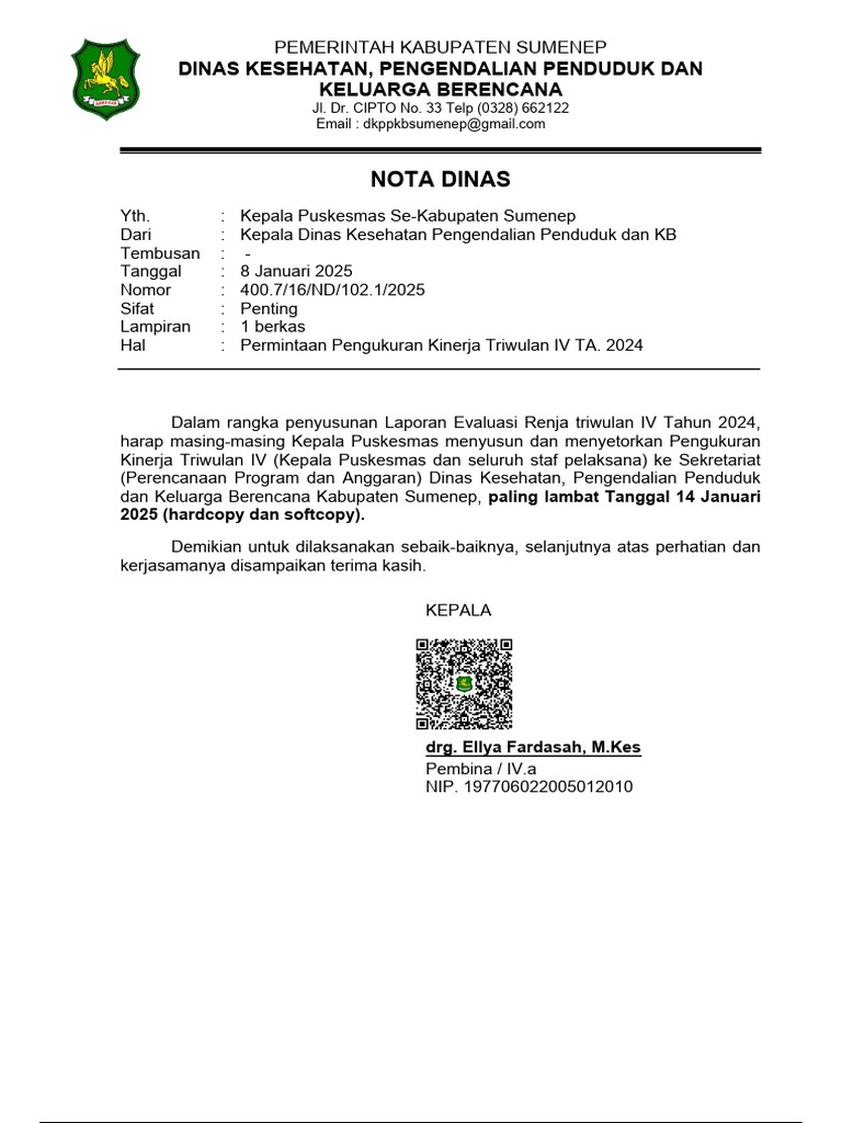20250108182852naskah Dinas Nota Dinas Pengukuran Kinerja TW 4 TA 2024 - Puskesmas | PDF