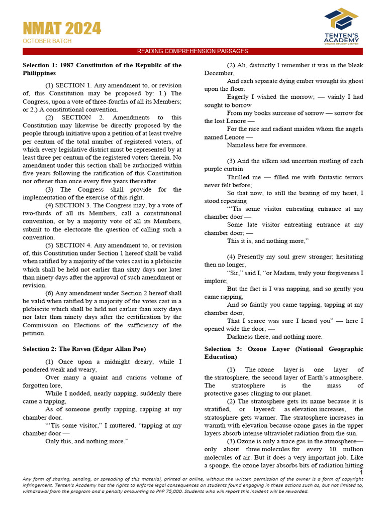 NMAT - VERBAL - Reading Comprehension Passages-1 | PDF | Ultraviolet ...