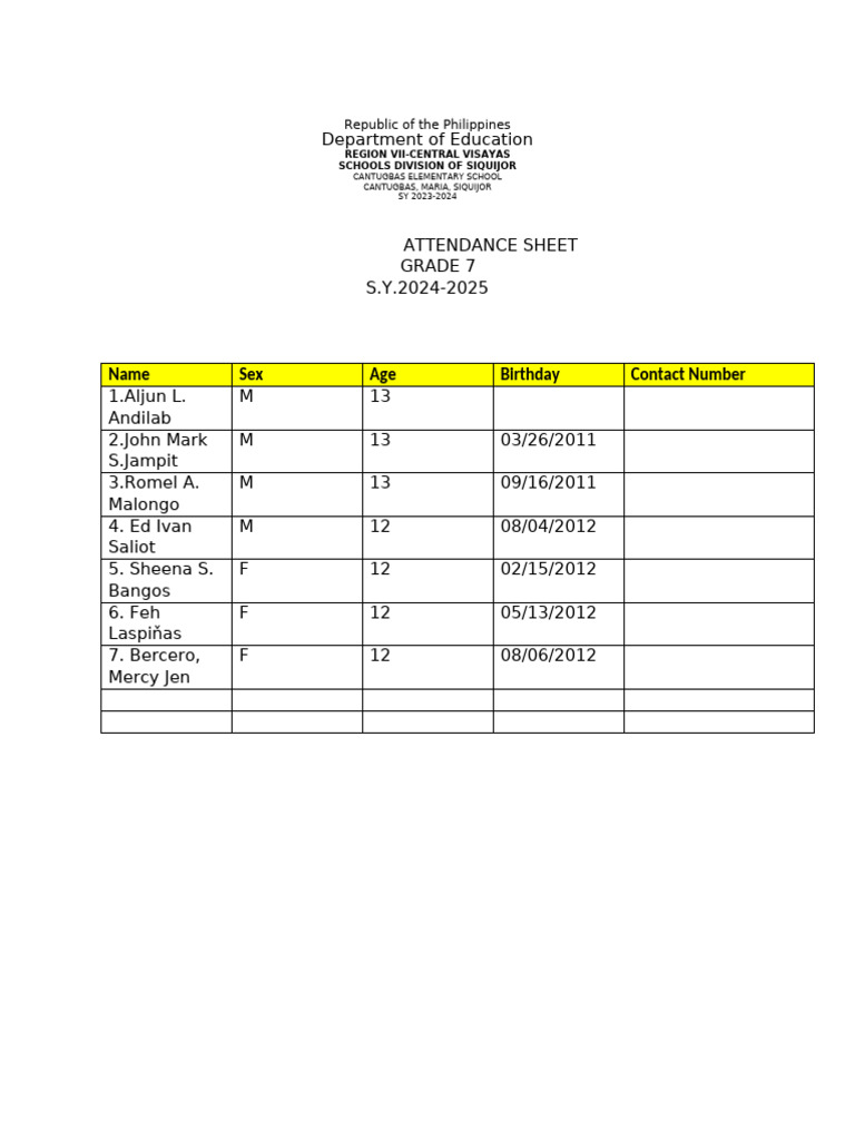 Cantugbas Grade 7 List of Students | PDF