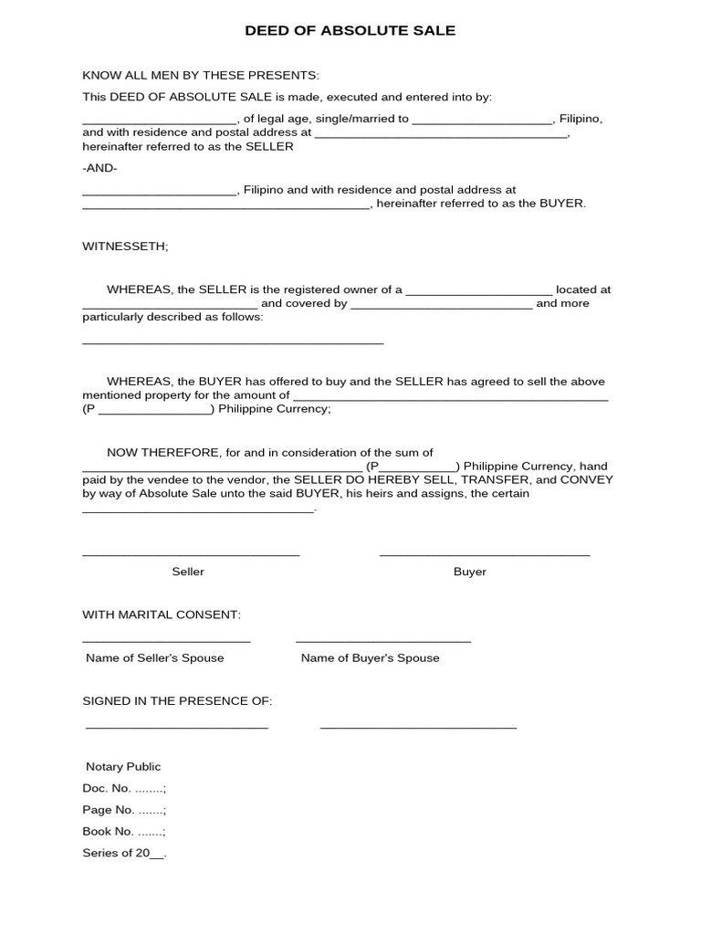 Deed of Absolute Sale Template | PDF
