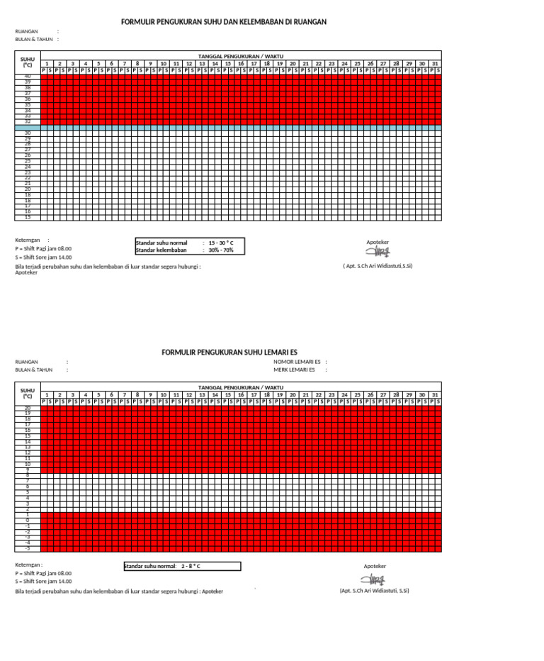 Form-Catatan-Suhu-Dan-Kelembaban-Ruangan-Dan-Lemari-Esxlsx | PDF