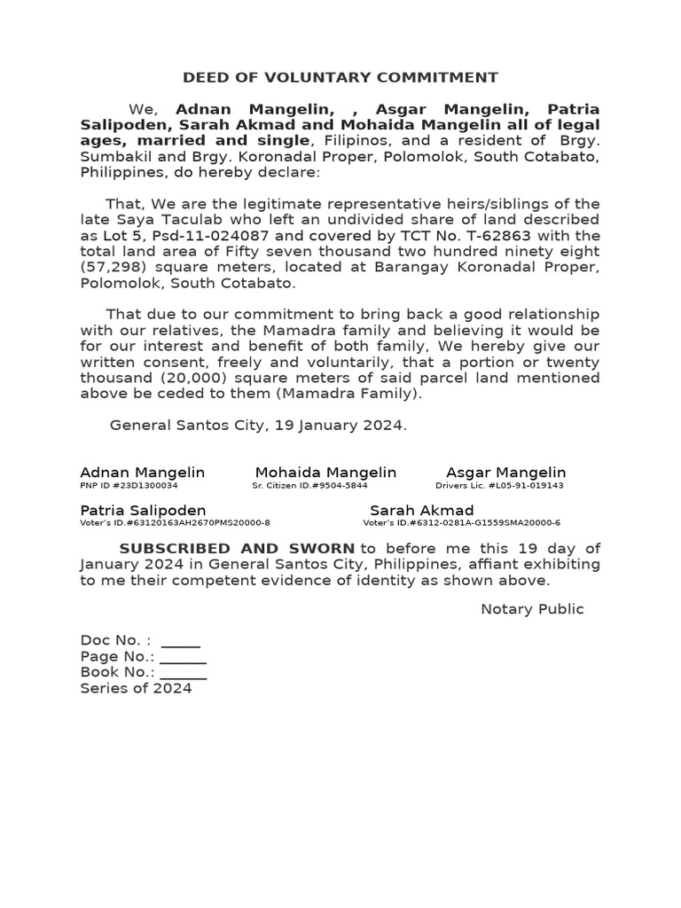 Deed of Voluntary Commitment | PDF