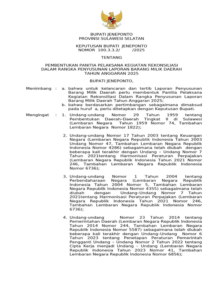 Rekonsiliasi Dalam Rangka Penyusunan Laporan BMD 2025 | PDF