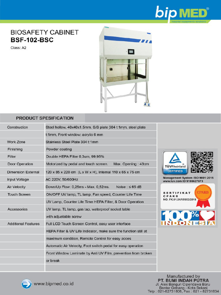Biosafety Cabinet (BSF-102-BSC) | PDF