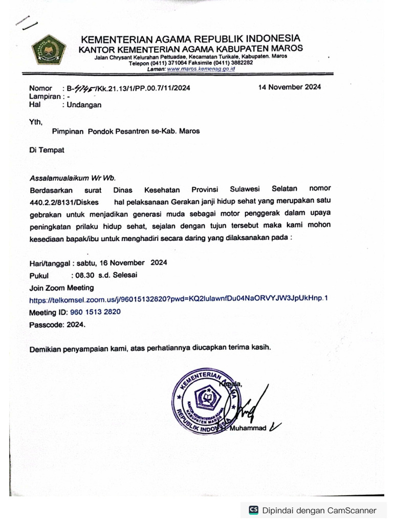 Undangan Mengikuti Zoom Gerakan Janji Hidup Sehat | PDF