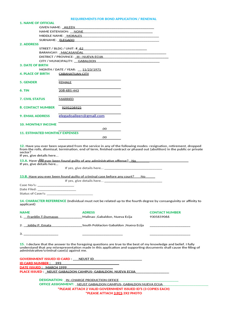 Bond Application Renewal Form | PDF