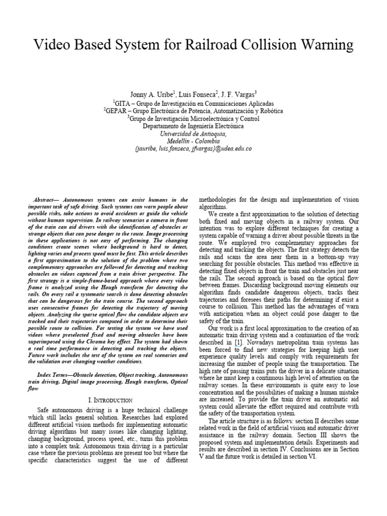 Video Based System For Railroad Collisio | PDF | Computer Vision