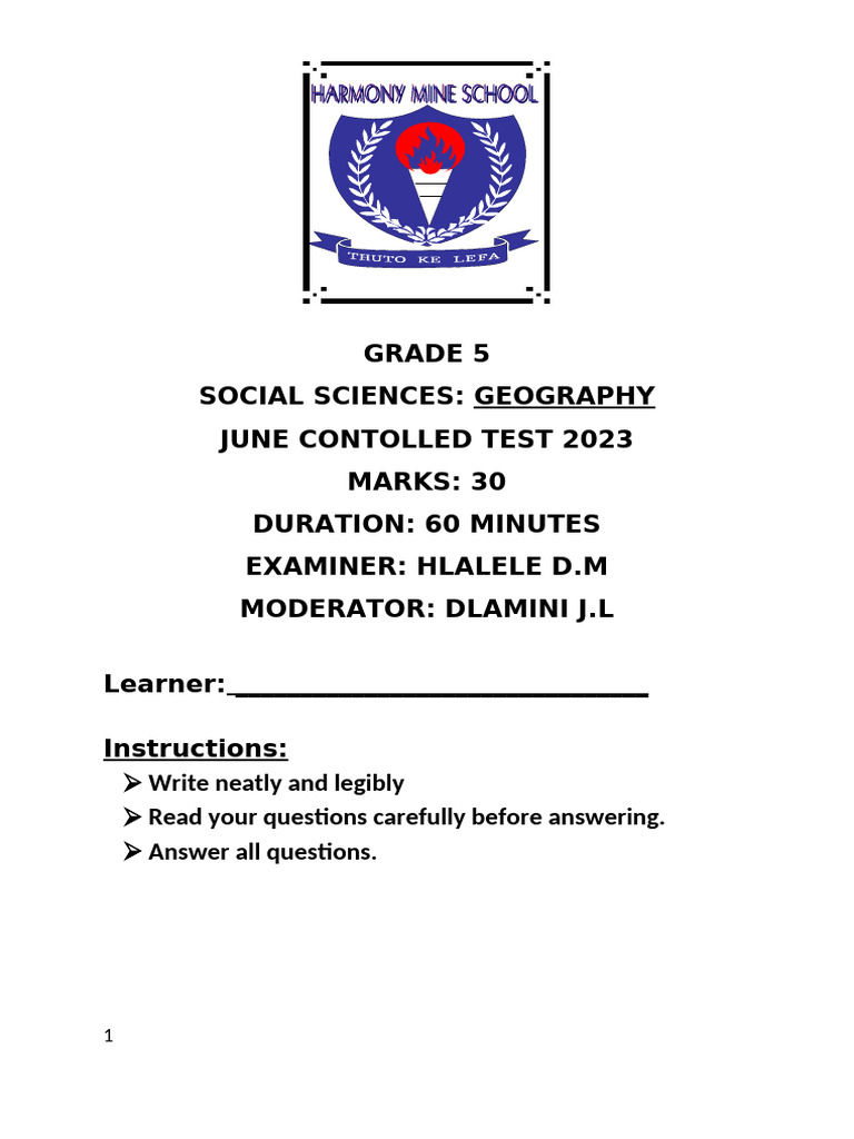 Geography GR5 Controlled Test | PDF | Africa | Earth Sciences