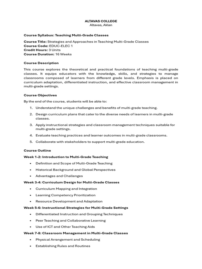 Elec 1 Teaching Multigrade Classes | PDF | Differentiated Instruction | Curriculum