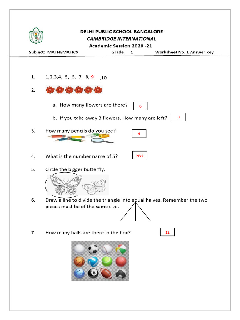 Cambridge Grade 1 Math Worksheet Ans Key | PDF
