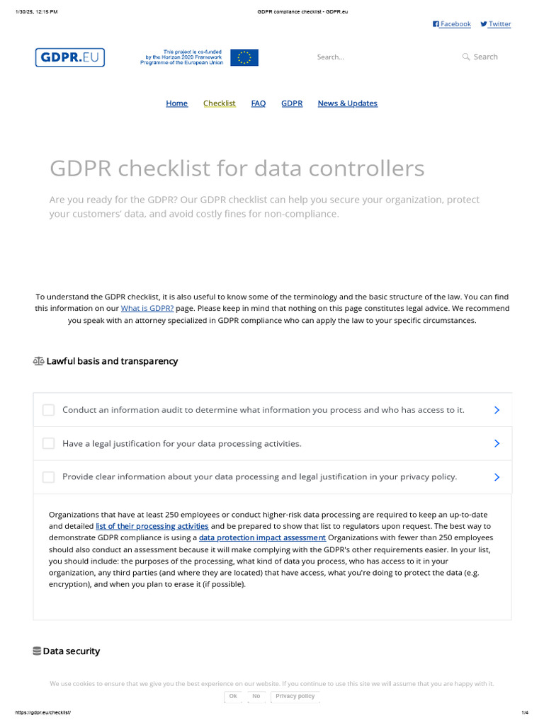 GDPR Compliance Checklist - GDPR - Eu | PDF | Information Privacy | Regulatory Compliance
