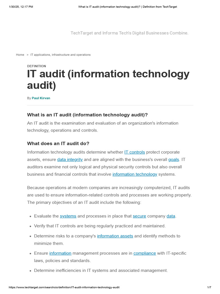 What Is IT Audit (Information Technology Audit) - Definition From TechTarget | PDF | Audit ...