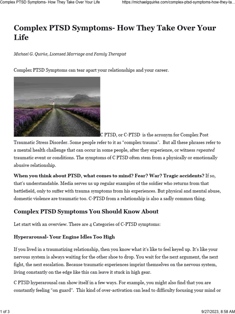 Complex PTSD Symptoms- How They Take Over Your Life | PDF | Complex Post Traumatic Stress ...