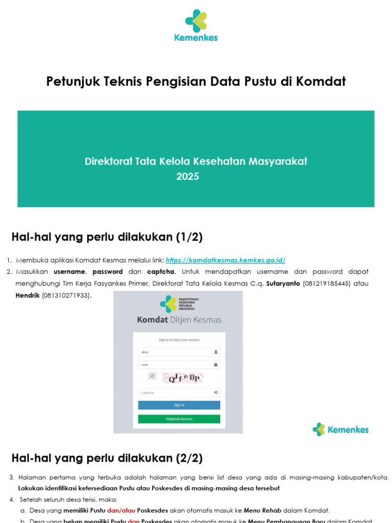 V1 - Petunjuk Teknis Pengisian Data Pustu Di Komdat | PDF