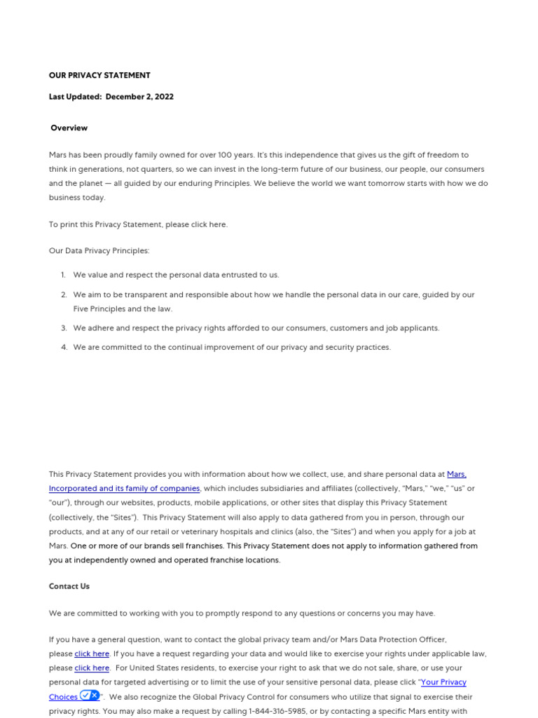 Mars Privacy Statement Dec 2022 | PDF | Privacy | Recruitment