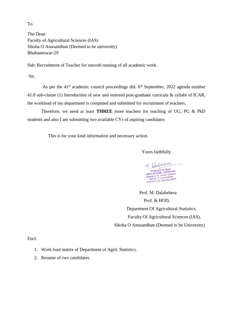 Staff Requirement Letter | PDF | Inquiry | Academia