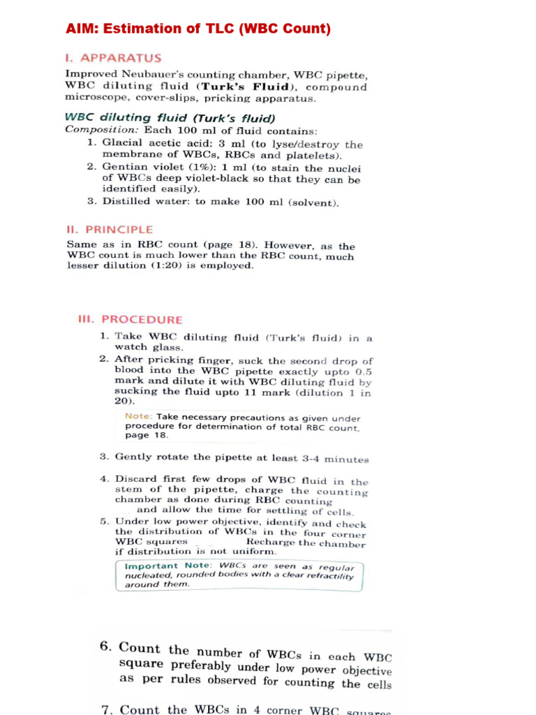 AIM: Estimation of TLC (WBC Count) | PDF