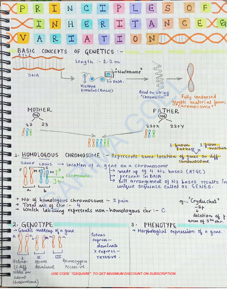 Handwritten Notes of Principle of Inheritance and Variation by Garima | PDF