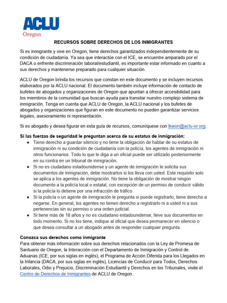 ACLU Oregon - Spanish | PDF | Policía | Abogado