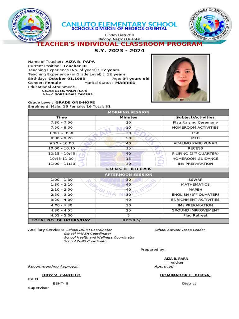 AIZA CLASSROOM PROGRAM | PDF | Schools | Learning