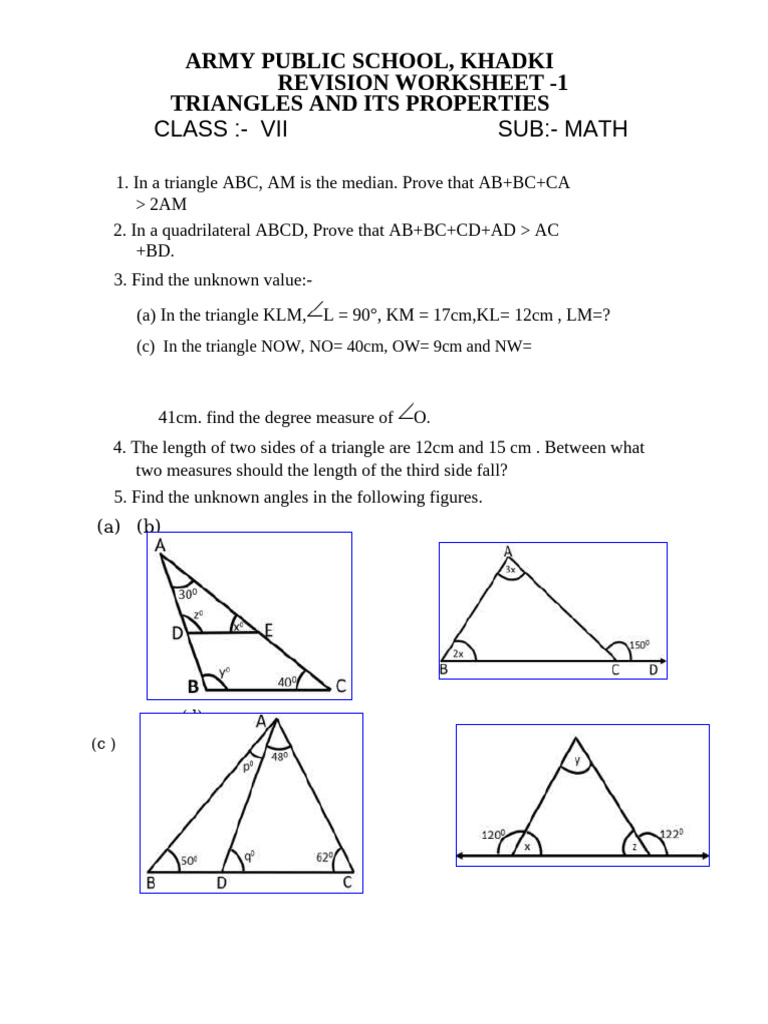 Triangles & Its Properties Worksheet | PDF | Triangle | Euclidean Plane Geometry
