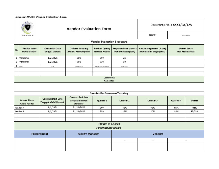 Lampiran 9A 03 - Vendor Evaluation Form | PDF