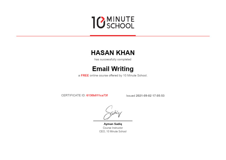 10 Minute School Certificate | PDF