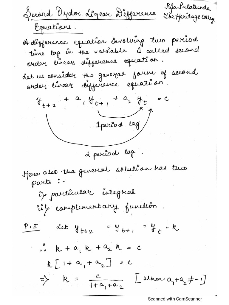 Second Order Difference Equations 6 Pdf 5746