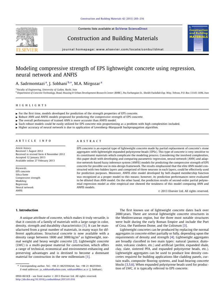Modeling compressive strength of EPS lightweight concrete using regression, neural network and ...